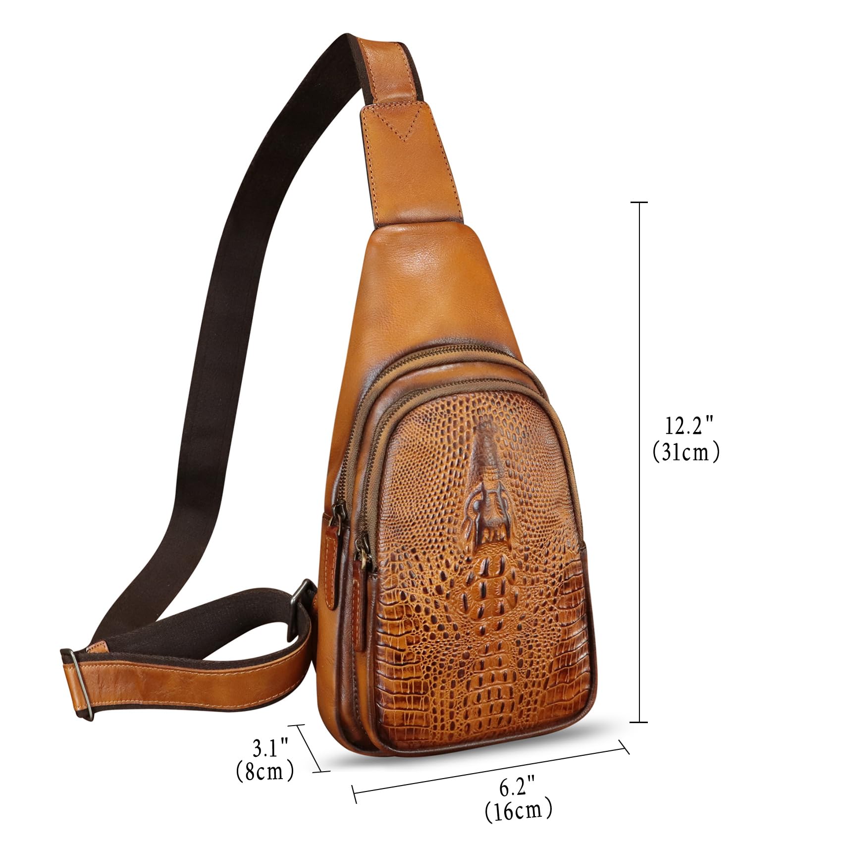 FEIGITOR Genuine Leather Sling Bag Retro Crossbody Sling Backpack Handmade Chest Purse Daypack Cycling Fanny Pack (Brown)