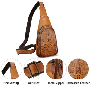 FEIGITOR Genuine Leather Sling Bag Retro Crossbody Sling Backpack Handmade Chest Purse Daypack Cycling Fanny Pack (Brown)