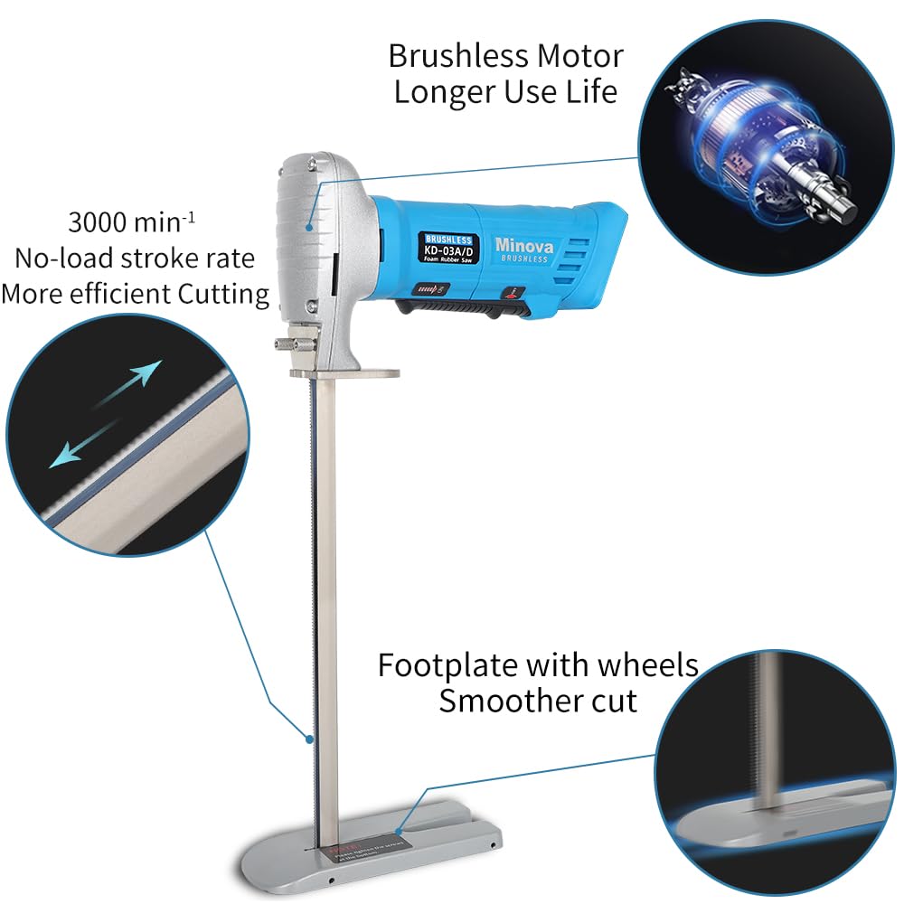 MINOVA Brushless Foam Rubber Cutter 12” Kit AC+DC, Cutting of All Densities of Foam Rubber, upholstery foam cushion & Flexible Plastic Foam, Heavy-Duty Cutting Tool