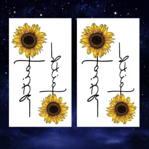 Oottati 2 Sheets Waterproof Small Cute Fake Hand Neck Temporary Tattoos Stickers Quotes Faith Yellow Sunflower