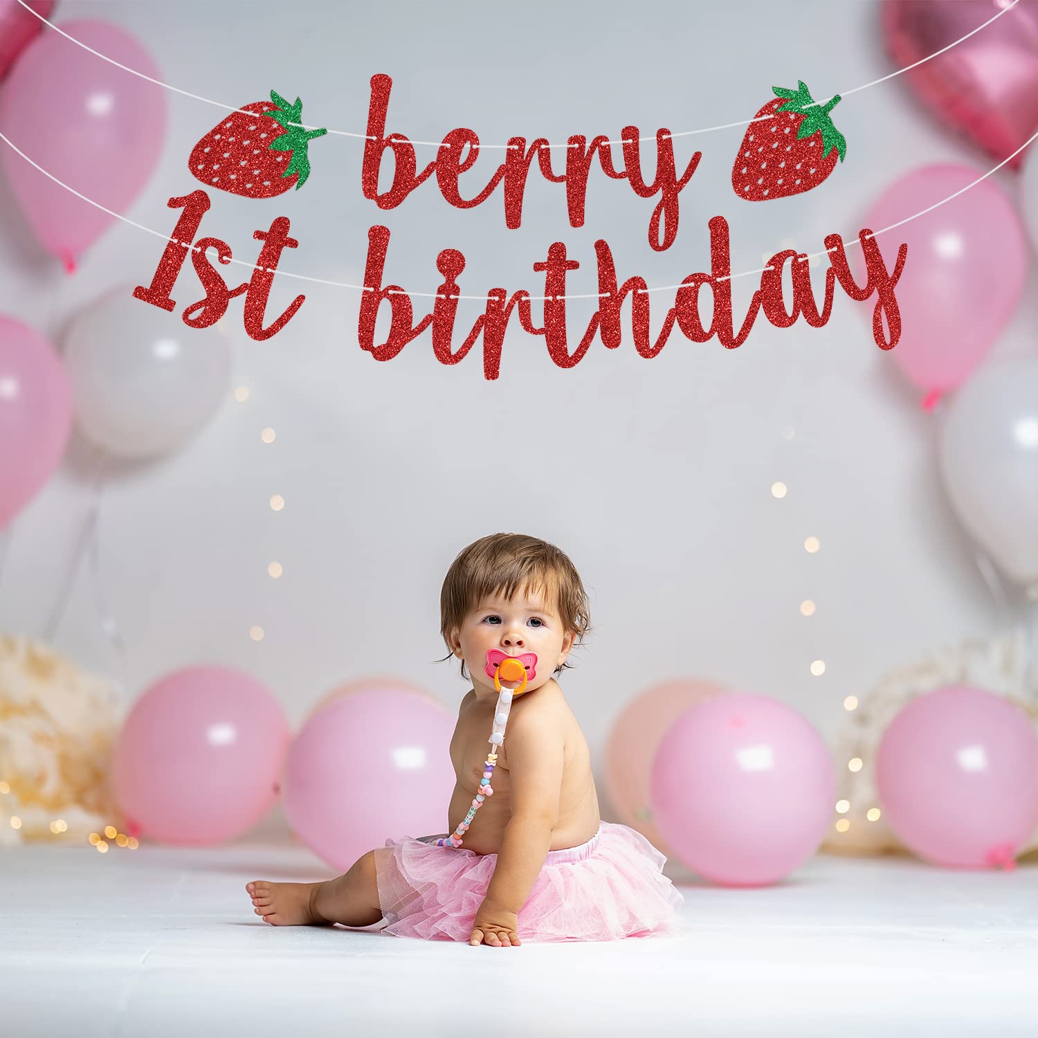 Strawberry Happy 1st Birthday Banner, Berry 1st Birthday, Sweet One, My 1st Birthday, Miss Onderful Garland, Glittery Baby Girls 1st Birthday Party Decorations