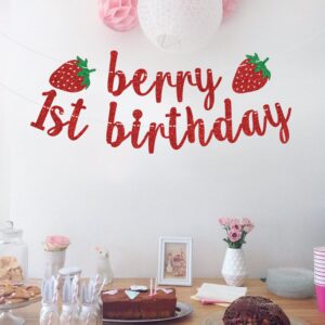 Strawberry Happy 1st Birthday Banner, Berry 1st Birthday, Sweet One, My 1st Birthday, Miss Onderful Garland, Glittery Baby Girls 1st Birthday Party Decorations