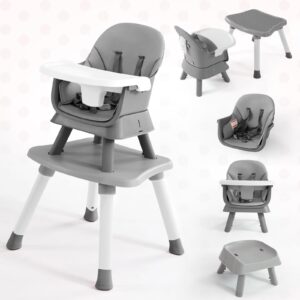 7 in 1 baby high chair,convertible high chair for babies and toddlers | booster seat | table and chair set | building block table | toddler chair with safety harness, removable tray (gray)