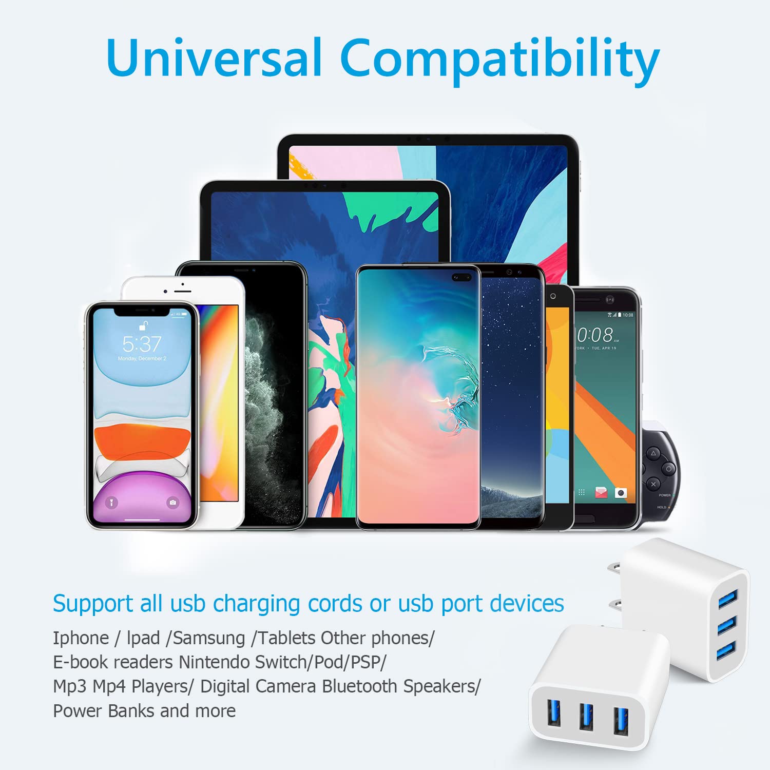 USB Wall Charger, 2Pack Amoner Upgraded 15W 3-Port USB Charging Blocks iPhone Plug Adapter Wall Charger Cube for iPhone 14 13 12 11 Pro Max 10 SE X XS 8 Plus Galaxy S22 S21 S20 Android Phones