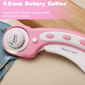 Rotary Cutter, Professional 45mm Rotary Fabric Cutter, Rotary Cutter for Fabric, Card Paper Sewing Quilting Roller Fabric Cutting Tailor Scissors Tool Dress Clothes Making DIY Tool (Pink)