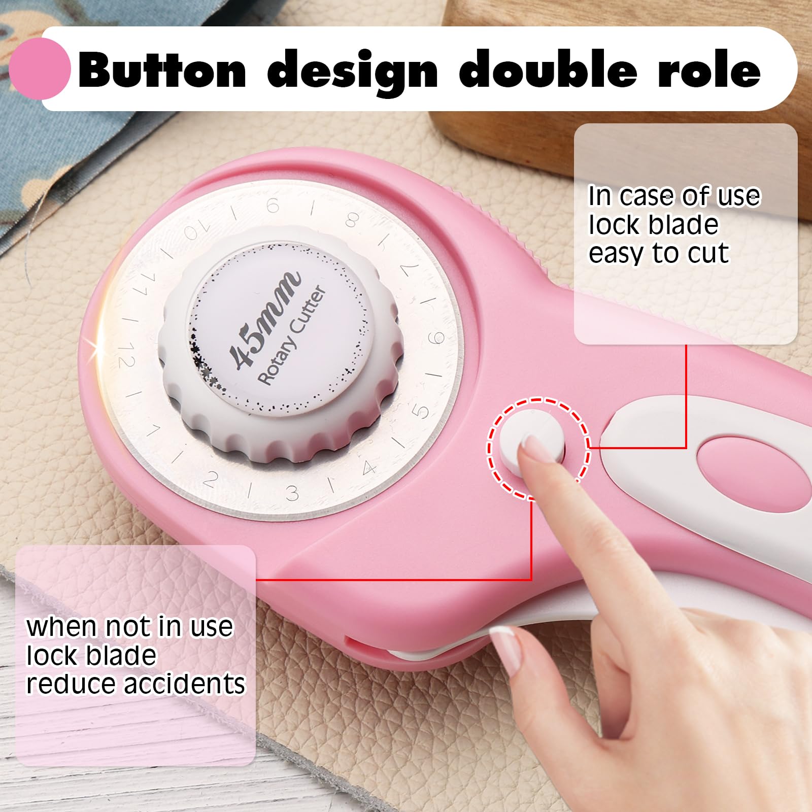 Rotary Cutter, Professional 45mm Rotary Fabric Cutter, Rotary Cutter for Fabric, Card Paper Sewing Quilting Roller Fabric Cutting Tailor Scissors Tool Dress Clothes Making DIY Tool (Pink)