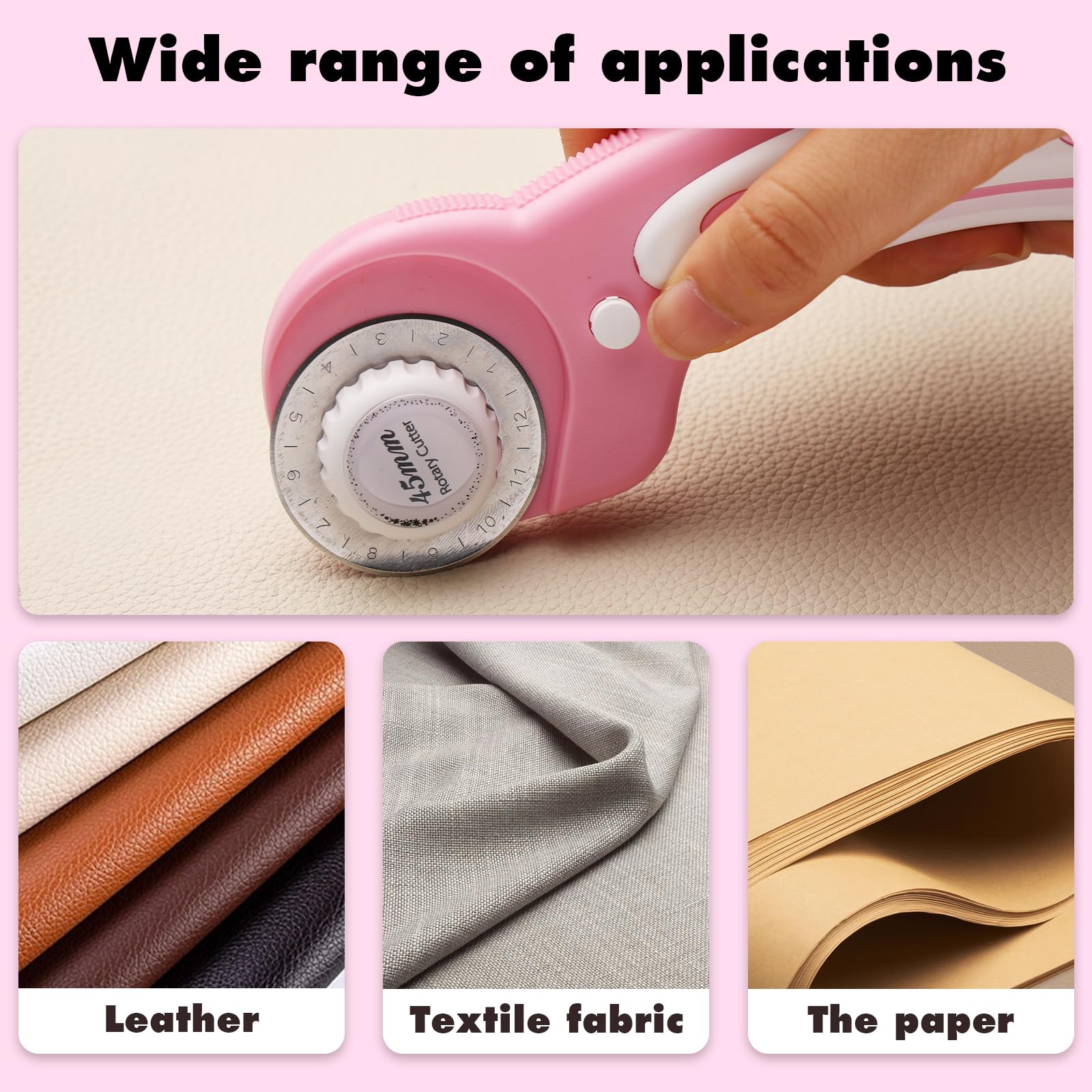 Rotary Cutter, Professional 45mm Rotary Fabric Cutter, Rotary Cutter for Fabric, Card Paper Sewing Quilting Roller Fabric Cutting Tailor Scissors Tool Dress Clothes Making DIY Tool (Pink)