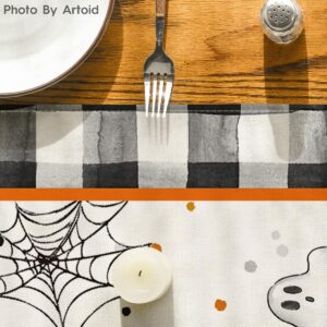 Artoid Mode Buffalo Plaid Gnome Bat Pumpkin Ghost Halloween Table Runner, Sensonal Kitchen Dining Table Decor for Home Party 13 x 72 Inch