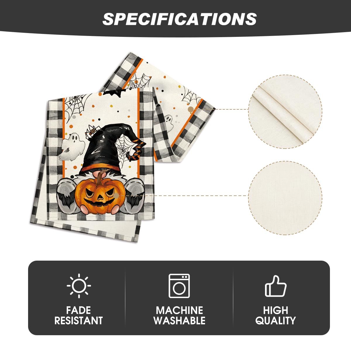 Artoid Mode Buffalo Plaid Gnome Bat Pumpkin Ghost Halloween Table Runner, Sensonal Kitchen Dining Table Decor for Home Party 13 x 72 Inch