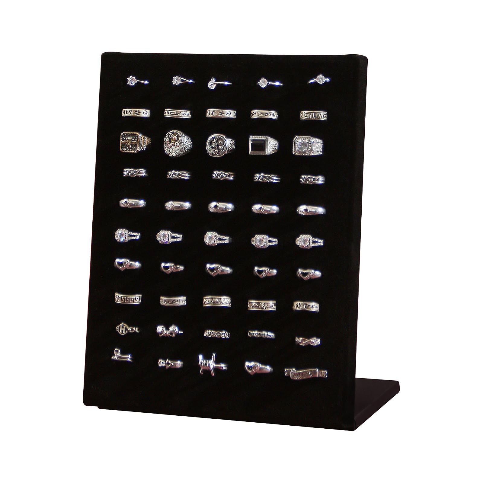 Coward Velvet Ring Holder Stand, 50 Slots Jewelry Ring Display Tray, Jewelry Pad Showcase Organizer for Home or Store Sell Show (Black Velvet)