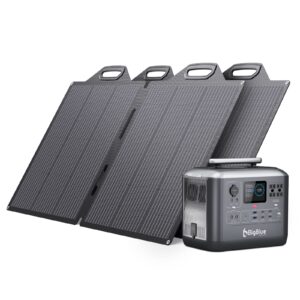 bigblue solar generator 1075.2wh with 2pcs 150w solar panels, 4x1000w (2000w surge) ac outlets, pd 100w usb-c, 10ms ups, portable power station with panels for home backup, emergency, rv camping