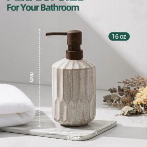 Fun Elements Bathroom Soap Dispenser, 16 Oz Luxurious Hand soap Dispenser for Bathroom, Ceramic Liquid Soap Dispenser for Bathroom Countertop with Plastic Pump, Silicone Funnel (Wooden Color Pump)