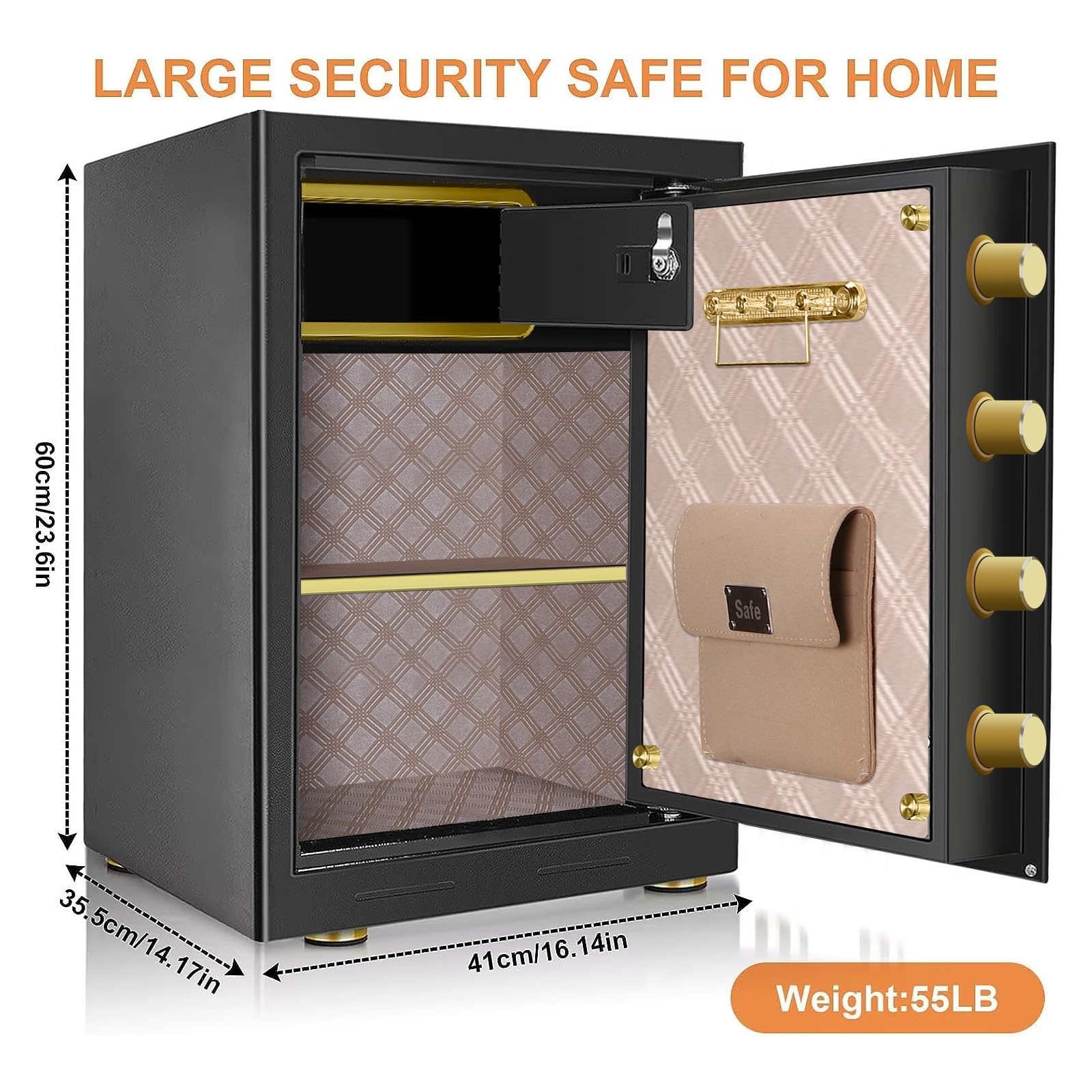 4.0 Cu ft Extra Large Heavy Duty Home Safe Fireproof Waterproof, Anti-Theft Digital Home Security Safe Box With Fireproof Document Bag, Fireproof Safe for Home Business Office Valuables