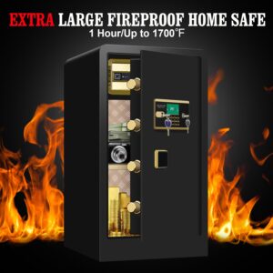 4.0 Cu ft Extra Large Heavy Duty Home Safe Fireproof Waterproof, Anti-Theft Digital Home Security Safe Box With Fireproof Document Bag, Fireproof Safe for Home Business Office Valuables