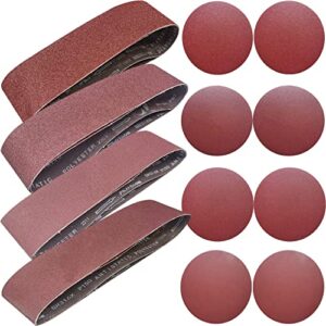 sackorange 38 pcs sander belt set- 8 pcs 4 x 36 inch aluminum oxide sanding belts - 60, 80, 120, 150 grit + 30 pieces 6 inch self stick aluminum oxide sanding disc (4x36"+6" disc)