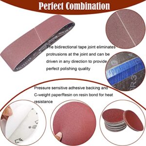 SACKORANGE 38 PCS Sander Belt Set- 8 PCS 4 x 36 Inch Aluminum Oxide Sanding Belts - 60, 80, 120, 150 Grit + 30 Pieces 6 Inch Self Stick Aluminum Oxide Sanding Disc (4x36"+6" Disc)