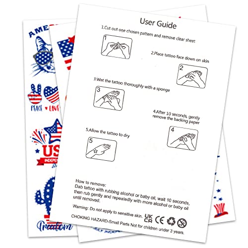 ALIBBON 10 Sheets Patriotic Tattoos, Memorial Day Temporary Tattoos, American Flag Tattoos, Red White and Blue Party Supplies for Independence Day Labor Day Veterans Day