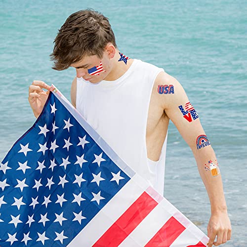 ALIBBON 10 Sheets Patriotic Tattoos, Memorial Day Temporary Tattoos, American Flag Tattoos, Red White and Blue Party Supplies for Independence Day Labor Day Veterans Day