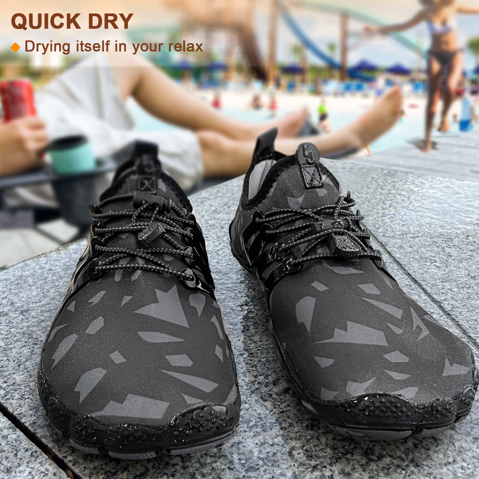 KEMISANT Mens Water Shoes, Unisex Barefoot Aqua Shoes for Men Women Beach Swimming Water Sport Shoes(Black/Dark Gray-10.5 Women/9 Men)