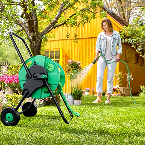 Altdorff Garden Hose Reel Cart with Wheels, Portable 66ft Hose Trolley, Water Hose Reel Retractable Holder for Outdoor Yard Lawn Farm Patio