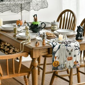 Artoid Mode Ghost Pumpkins Tree Dog Boo Halloween Table Runner, Seasonal Fall Kitchen Dining Table Decoration for Home Party Decor 13x72 Inch