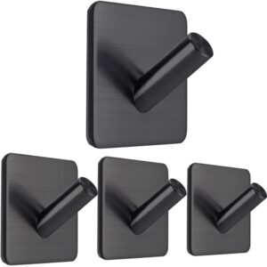 fotosnow adhesive towel hooks heavy duty towel racks holder stick on shower hooks waterproof for hanging stainless steel black-bathroom kitchen 4 packs