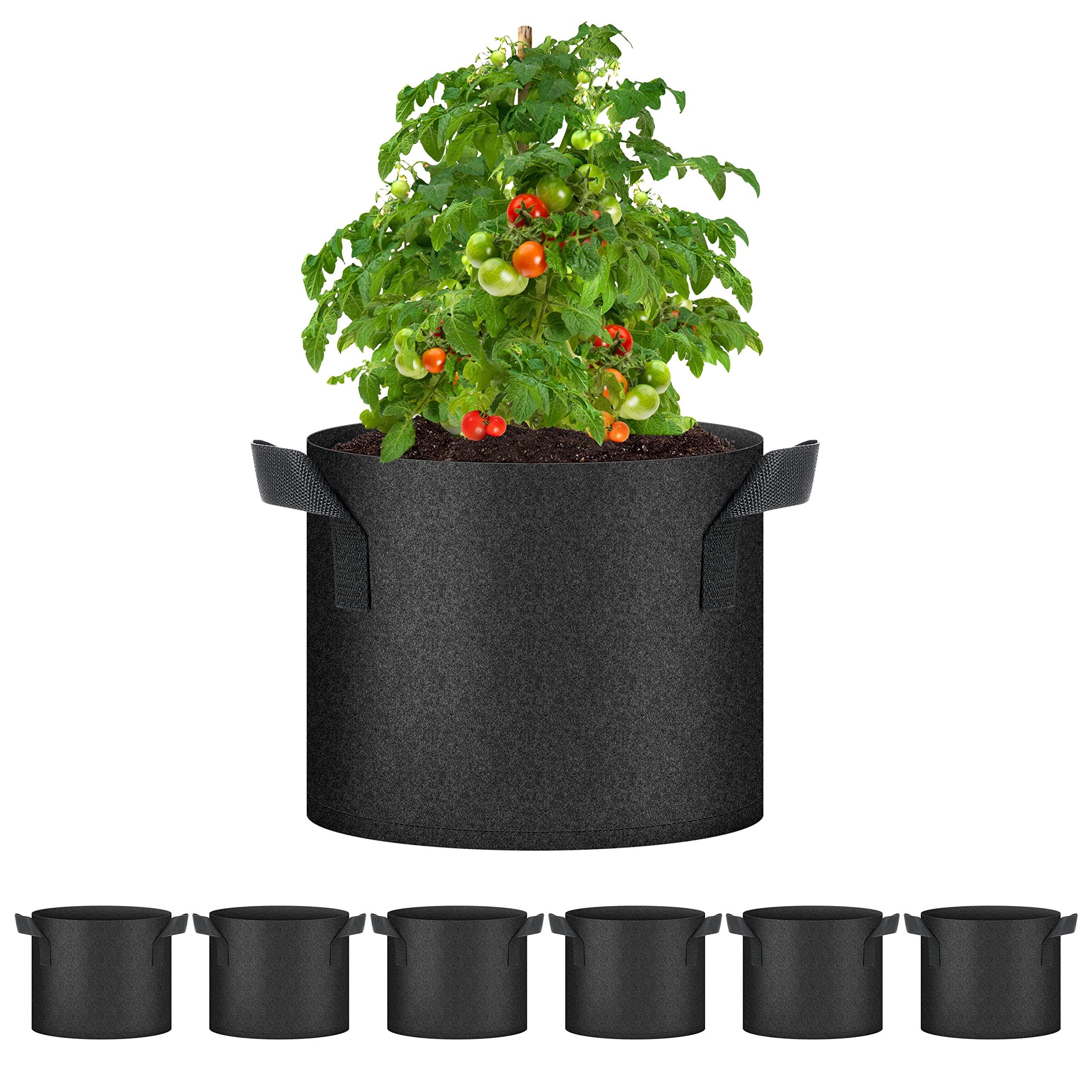 HealSmart 6-Pack 5 Gallon Nonwoven Grow Bags, Aeration Fabric Pots with Handles, Suitable for Garden Fruits, Vegetables and Flowers, Black