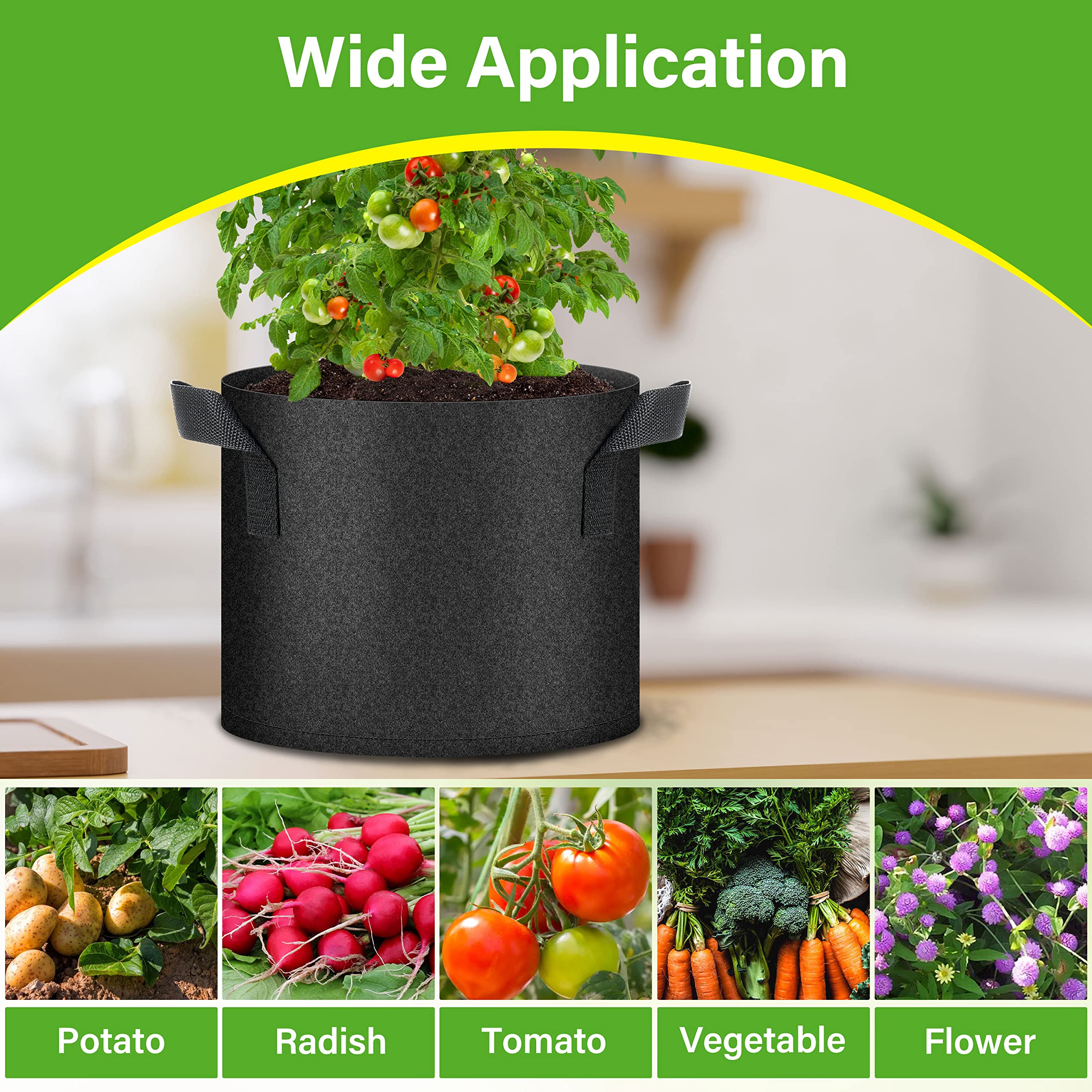 HealSmart 6-Pack 5 Gallon Nonwoven Grow Bags, Aeration Fabric Pots with Handles, Suitable for Garden Fruits, Vegetables and Flowers, Black