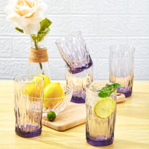 CREATIVELAND Solid Color Drinking Glasses Set of 6, 13.5 OZ Wind-blown Ripples Glass Tumbler Glassware for Water, Juice, Different Options for Home, Restaurant, Hotel, Bar,Purple