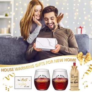 Laatuva House Warming Gifts New Home, Housewarming Gifts for New House Stemless Wine Glasses & Wine Bag Set, New Home Gift Ideas for Couple/Women/Family, First Home Gifts