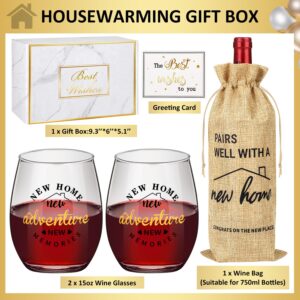 Laatuva House Warming Gifts New Home, Housewarming Gifts for New House Stemless Wine Glasses & Wine Bag Set, New Home Gift Ideas for Couple/Women/Family, First Home Gifts