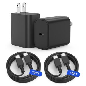 type c fast charger 45w 2pack usb c fast charger super fast charging block for phone usb c to usb c charger cable cord 10 ft for android replacement for samsung galaxy s23 s22 s21 ultra chargers