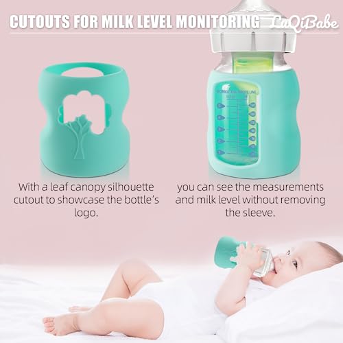 LuQiBabe (2-Pack) Baby Bottle Sleeves for Dr. Brown Baby Bottles 5 oz - Reusable Silicone Baby Bottle Sleeves with Wide Neck - Dishwasher-Safe Bottle Covers for Baby - with Cutout for Easy-to-See