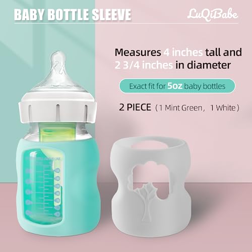 LuQiBabe (2-Pack) Baby Bottle Sleeves for Dr. Brown Baby Bottles 5 oz - Reusable Silicone Baby Bottle Sleeves with Wide Neck - Dishwasher-Safe Bottle Covers for Baby - with Cutout for Easy-to-See