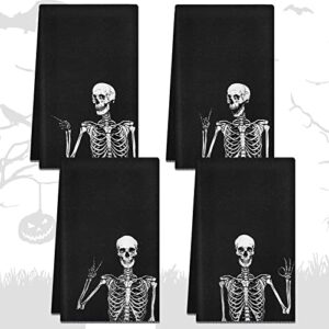 4 pieces halloween kitchen towels gift rock and roll skeleton hippie skull dish towels ultra absorbent drying cloth tea towels bathroom gift halloween seasonal soft coffee tea bar hand towels