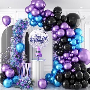 purple and blue balloon arch kit, 105 pcs 5 10 18 inch birthday balloons, metallic blue purple black garland kit party diy balloon arch for birthday party graduation wedding anniversary decoration