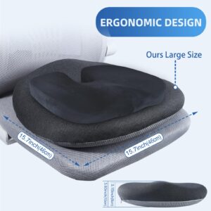 Seat Cushion for Office Chair Car - Memory Foam Chair Pad Sciatica & Back Coccyx Tailbone Pain Relief - Non-Slip Ergonmic Butt Pillow for Computer Desk, Wheelchair, Gaming School Chair - Grey