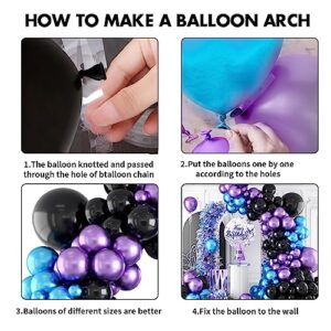 Purple and Blue Balloon Arch Kit, 105 pcs 5 10 18 Inch Birthday Balloons, Metallic Blue Purple Black Garland Kit Party DIY Balloon Arch for Birthday Party Graduation Wedding Anniversary Decoration