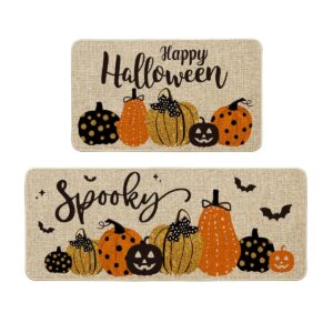 artoid mode pumpkin bats happy halloween kitchen mats set of 2, home decor low-profile kitchen rugs for floor - 17x29 and 17x47 inch