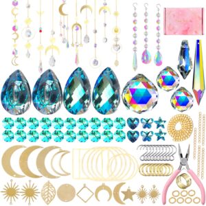 370 pcs crystal suncatcher kits hanging chandelier crystals prisms parts rainbow maker pendants for stained glass window hanging diy sun catchers beads indoor window outdoor garden decor (gold)