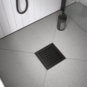 Merranox 6 Inch Square Shower Drain, Black Shower Drain with Flange, Stainless Steel High Flow Shower Drain kit, Floor Drain with Removable Grid Cover