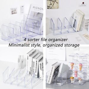 Acrux7 4 Pack Clear Acrylic File Organizer 4 Sections Acrylic File Sorter 12.8 x 5.6 x 5.1 Inch Vertical Acrylic Dividers Plastic Desk Book Organizer for Office Home Shelves Desk Book Mail File