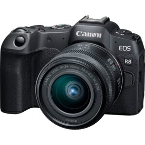 Canon EOS R8 Mirrorless Camera RF 24-50mm f/4.5-6.3 is STM Lens + EF 75-300mm III Lens + Accessories Included: 2X 64GB Memory Cards, TTL Flash, Extra Battery, Case, Tripod & More (Renewed)