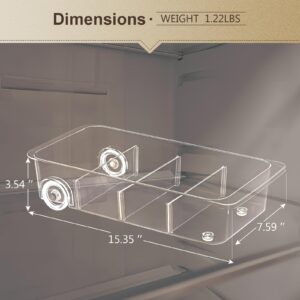 Ynelyase Clear Refrigerator Organizer Bins Plastic for Pantry Freezer Drawer Storage with Wheels and Adjustable Dividers Caddy (7.6" Wide, 2 Pack)