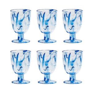 tarhong aegean swirl premium acrylic drinkware goblet/wine glass, 14 ounce, blue swirl, set of 6