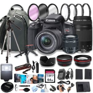 Canon EOS Rebel T8i DSLR Camera w/EF-S 18-55mm F/4-5.6 STM Zoom Lens + 75-300mm F/4-5.6 III Lens+ 64GB Memory Cards, Professional Photo Bundle (42pc Bundle)