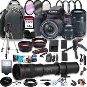 canon eos rebel t8i dslr camera w/ef-s 18-55mm f/4-5.6 stm zoom lens + 55-250mm f/4-5.6 is stm lens + 420-800mm super telephoto lens + 64gb memory cards, professional photo bundle (44pc bundle)