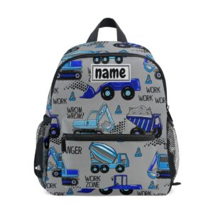 glaphy custom kid's name backpack, excavator tractor pattern toddler backpack for daycare travel personalized name preschool bookbag for boys girls