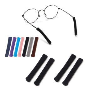 upgrade soft knitting cotton fabric glasses ear cushion, anti-slip elastic comfort eyeglasses temple tips sleeve retainer, eyeglass ear cushions grips for glasses sunglasses eyewear(2pairs black)