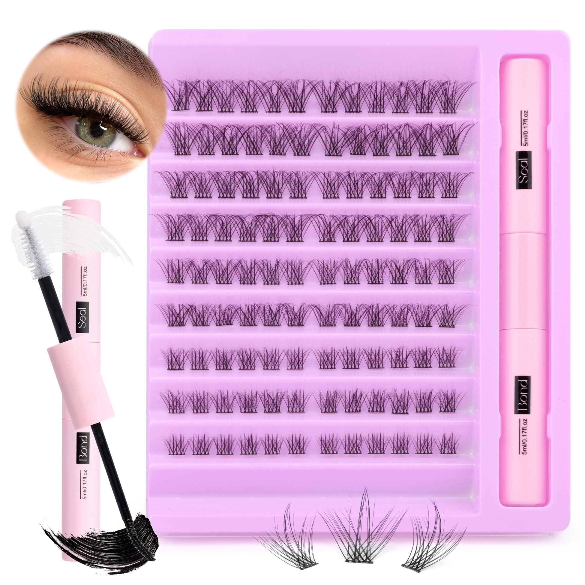 DIY Eyelash Extension Kit Lash Clusters with Lash Glue Bond and Seal Lash Extension Kit Wispy Individual Lashes False Eyelashes